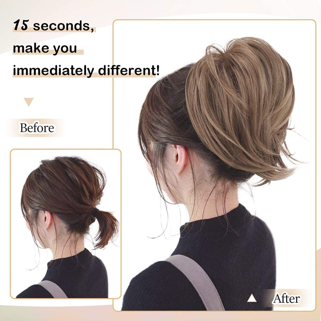 Hair Bun Ponytail Extension, Straight Synthetic Hairpiece Fully Short ...
