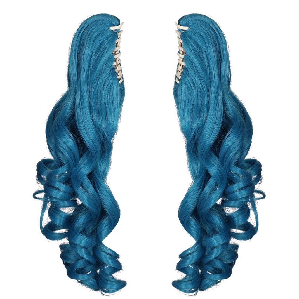 Long Curly Cosplay Wig with 2 Ponytails (Azure Blue)