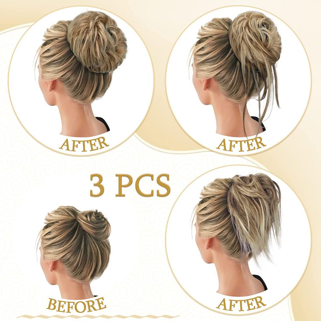 3 Pcs Messy Bun Hair Piece Wavy Curly Hair Scrunchies Extension Hair ...