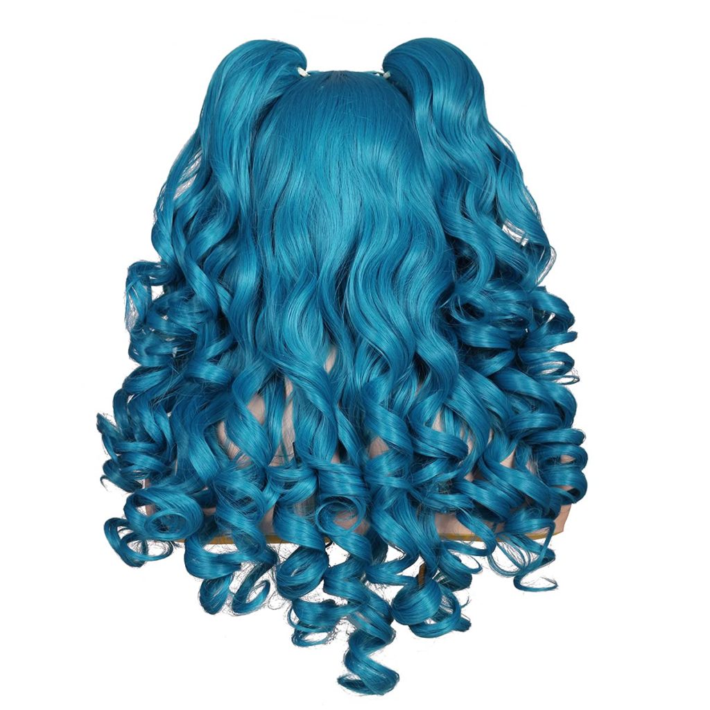 Long Curly Cosplay Wig with 2 Ponytails (Azure Blue)