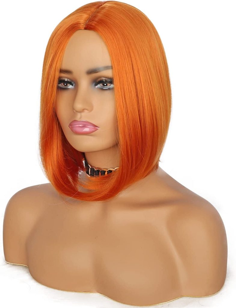 Orange Short Bob Straight Wigs With Middle Part For Women Ginger Should ...
