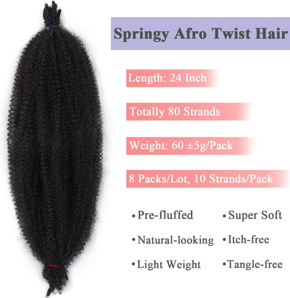 20 inches Springy Afro Kinky Hair Extensions for Braiding 8 Packs Pre ...