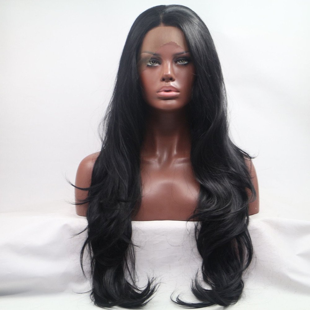 Sylvia 1b Natural Black Hair Long Natural Wave Synthetic Lace Front