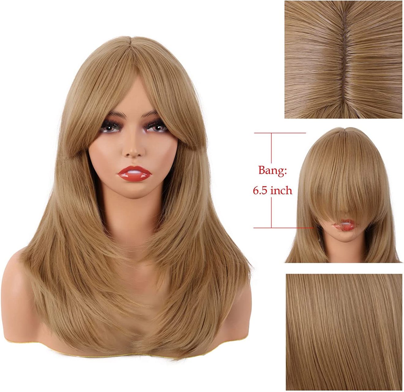 20 Inch/50 Cm Long Layered With Bangs Straight Synthetic Fiber Shoulder ...