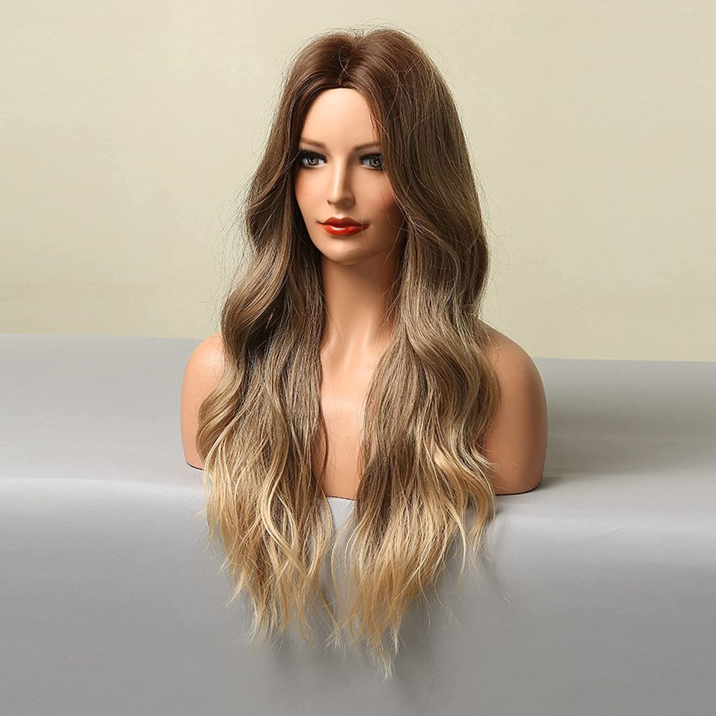Long natural synthetic wavy shade shaded blonde hair wig for women – 63 cm