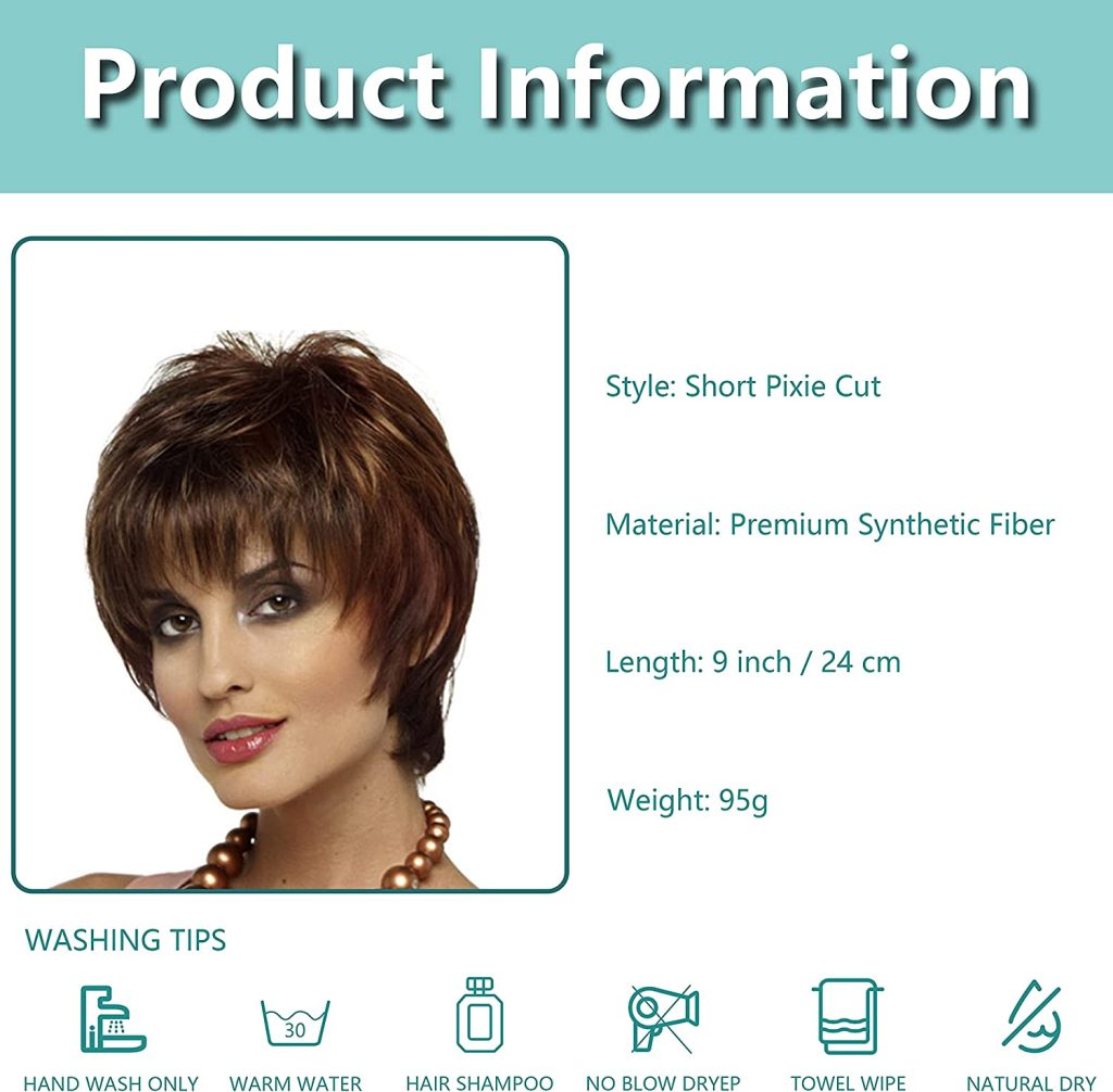 Synthetic Brazilian hair wigs with bangs on the side – pixie cut (brown ...