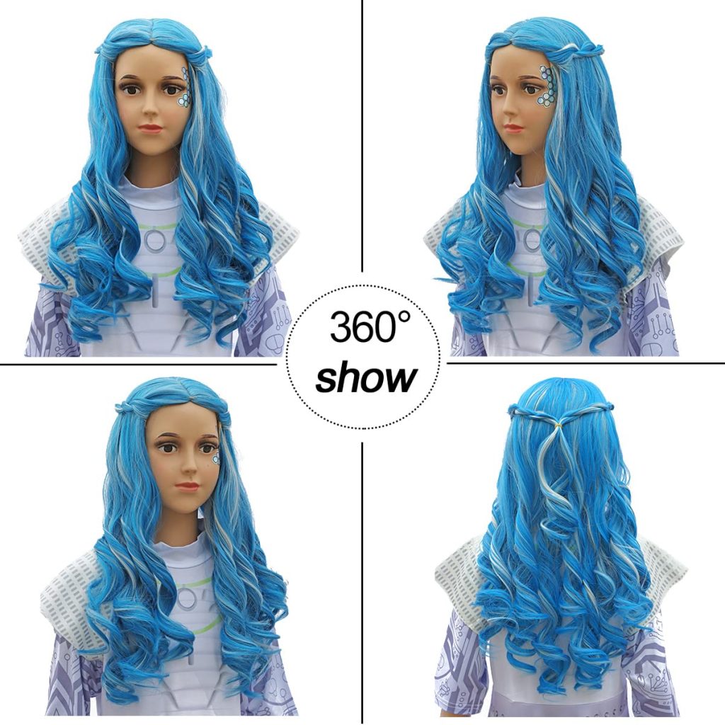Addison Alien Long Light Blue With Gray Cosplay Wig And Face Sticker ...