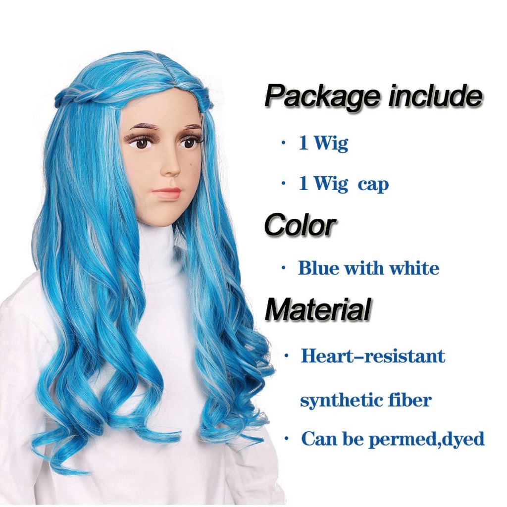 Addison Alien Long Light Blue With Gray Cosplay Wig And Face Sticker ...