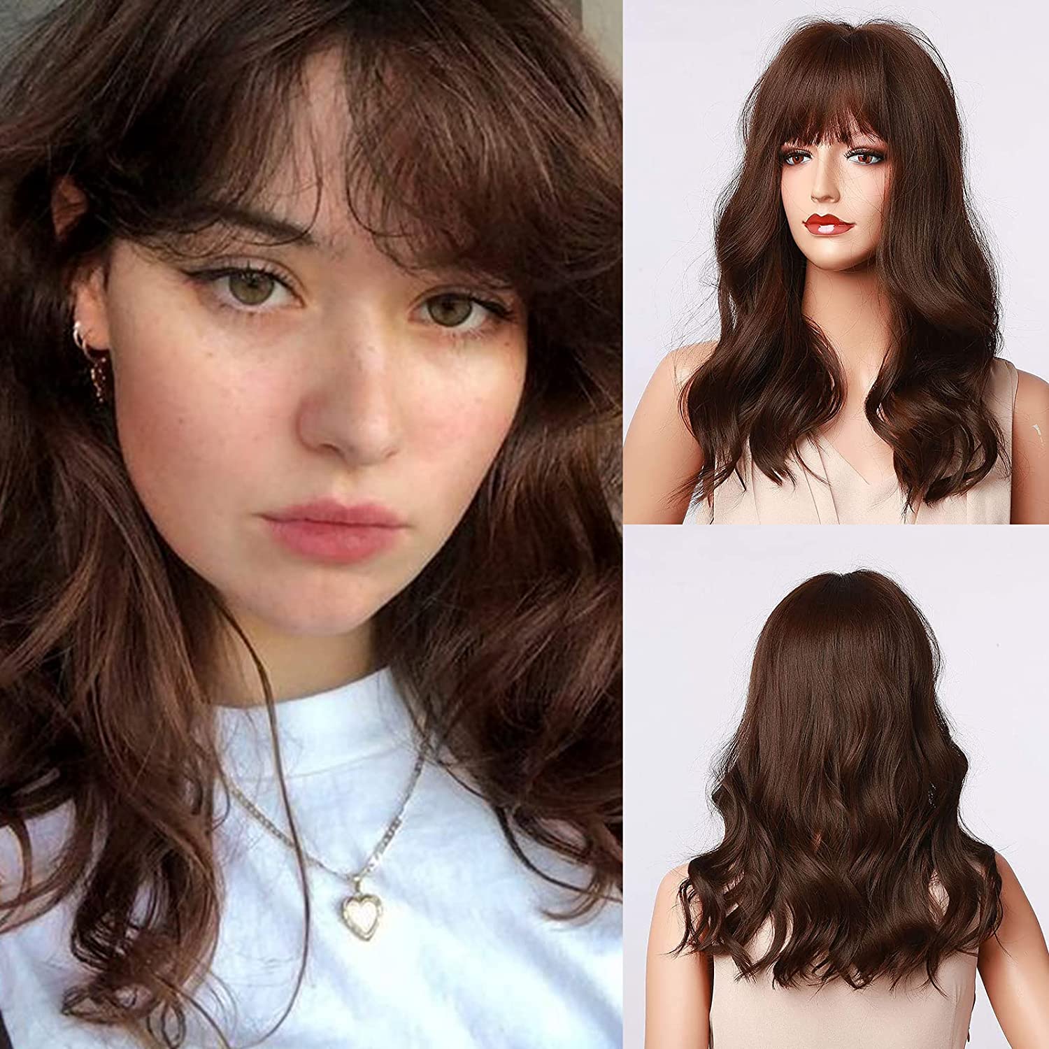 Brown Hair Wig For Women Shoulder Length Wig Wavy Hair Wigs Synthetic Hair Daily Life Use