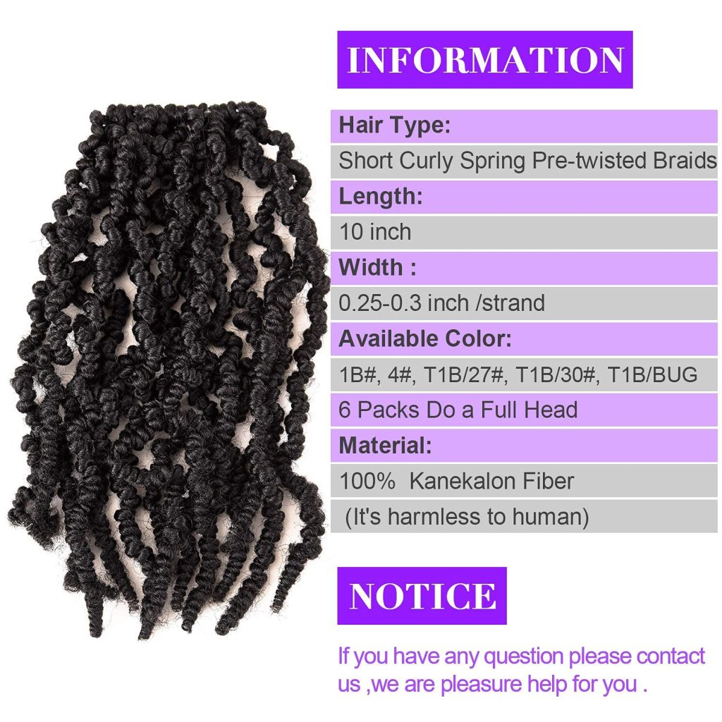 3 Packs Short Curly Spring Pre-twisted Braids Synthetic Crochet Hair ...