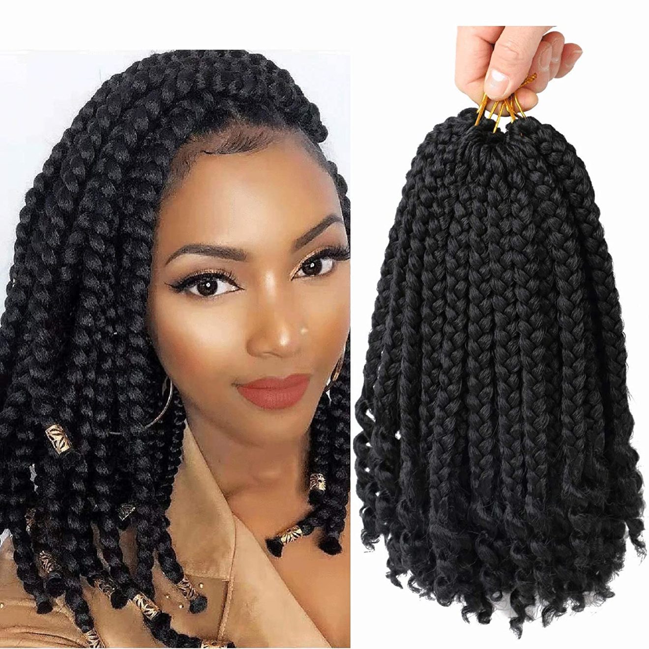 6 Packs Crochet Box Braids Curly Ends 10 Inch Crochet Braids Bohemian ...