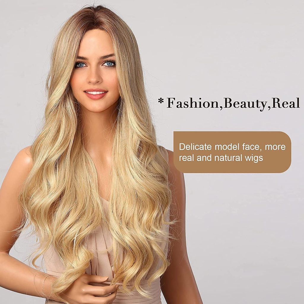 Haircube Long Blonde Wavy Wigs For Women, Natural Hair Synthetic With ...