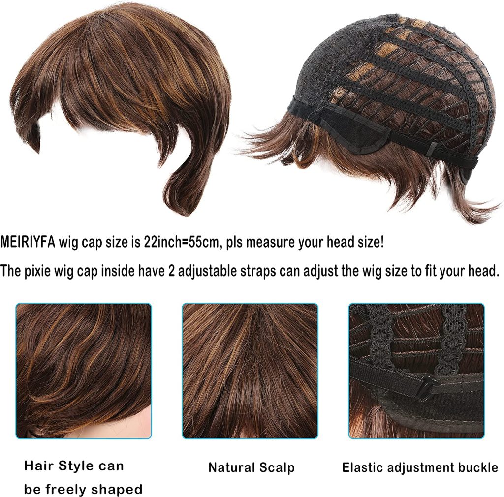 Synthetic Brazilian hair wigs with bangs on the side – pixie cut (brown ...